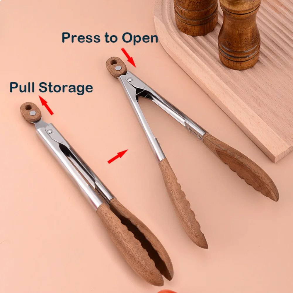 Non-Stick BBQ Grilling Tong Walnut Wood Durable Salad Bread Dessert ...