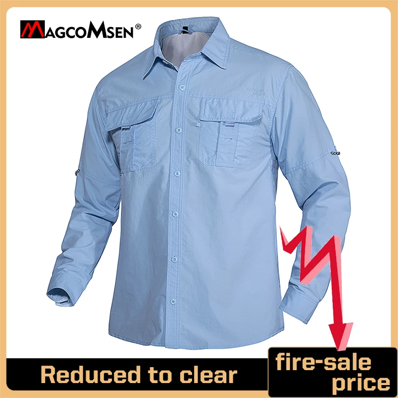 MAGCOMSEN Men's Long Sleeve Shirt with 2 Pockets Sun Protection Quick-drying Shirts for Hiking ...