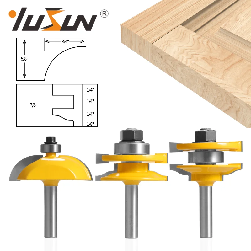 YUSUN 3PCS 8MM Shank Rail&Stile Bit Router Bit Alloy Tungsten Carbide ...