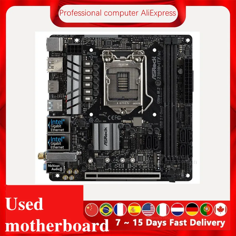 Z390M ITX para asrock Z390M ITX/ac desktop placa mãe z390 ddr4 lga 1151 desktop original usado ...