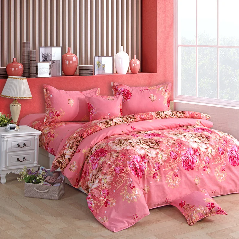 Floral Duvet Cover Nordic Plaid Strated Couple Bedding Pink Cute Full ...
