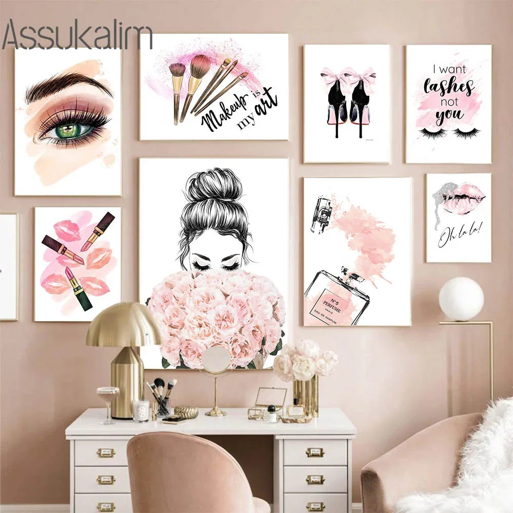 Fashion-Wall-Poster-Perfume-Bottle-Art-Painting-Lipstick-Canvas-Poster ...
