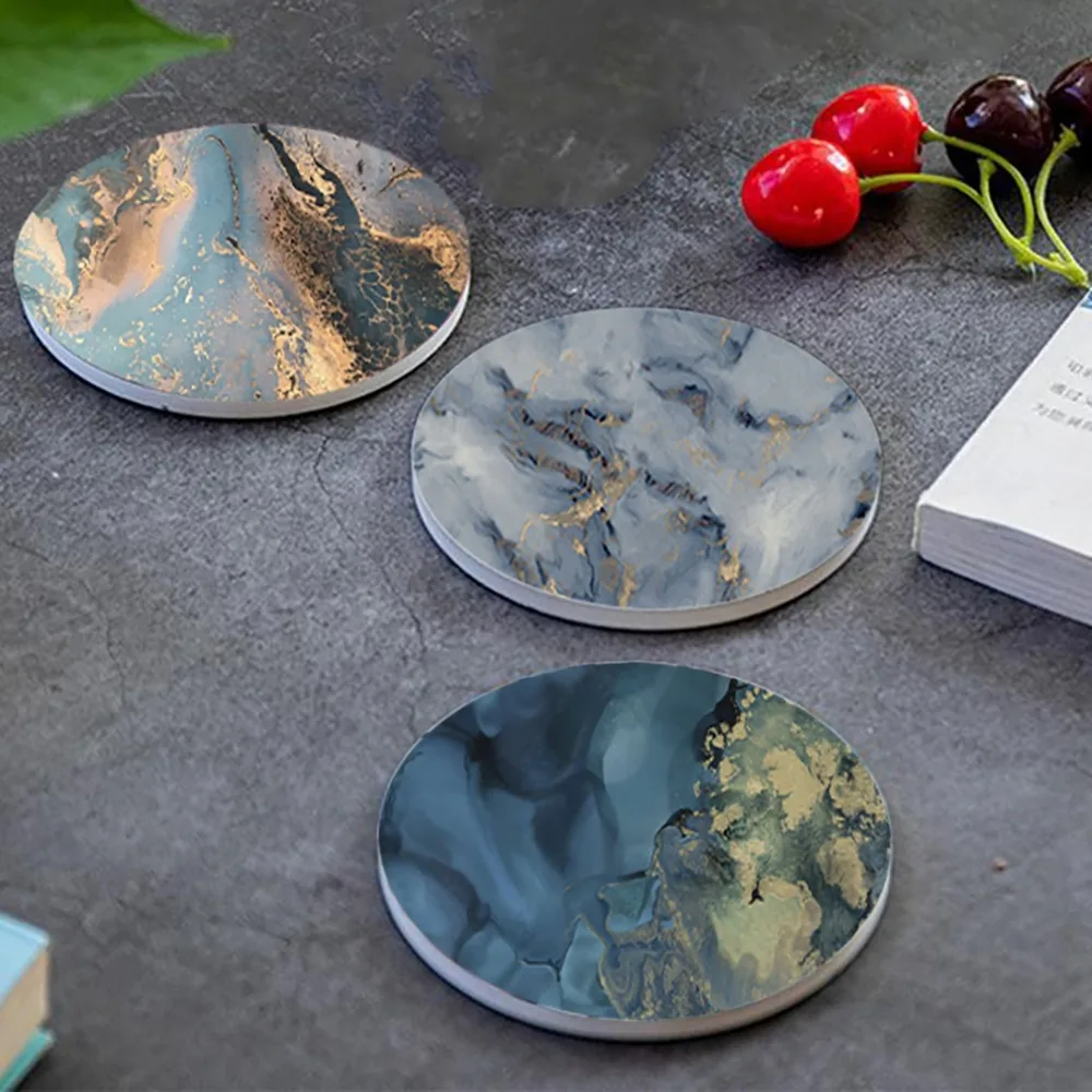 Round Absorbent Ceramic Stone Coasters Cups Place Mats Prevent Table ...