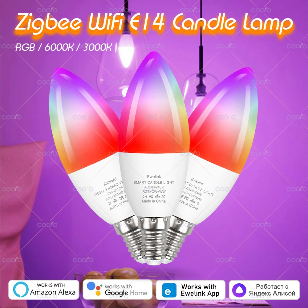 Ewelink Smart WiFi Zigbee LED Bulb E14 Candle Light 5W RGB Dimmable RGB ...