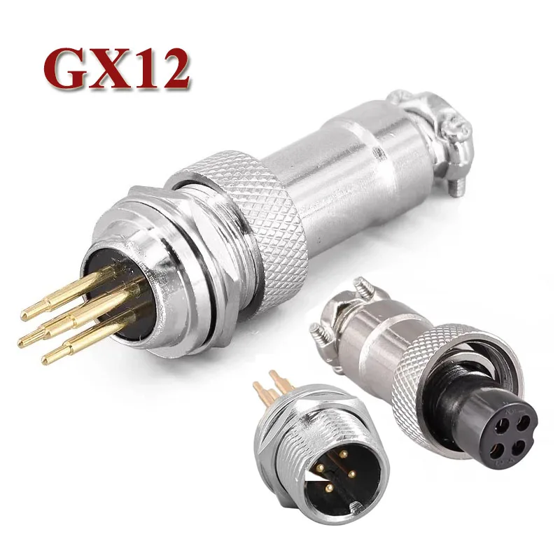 Gold Plated GX12 2 3 4 5 6 7 Pin Aviation Connector Straight Pin Male ...
