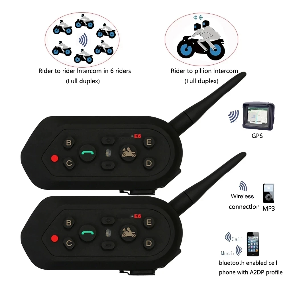 2 Pcs EJEAS E6 Motorcycle Bluetooth Headset Intercom 1200M Motorcycle ...