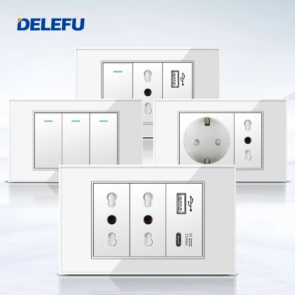 DELEFU-White-Tempered-Glass-Italy-Standard-Home-Office-Outlet-Dual-USb ...