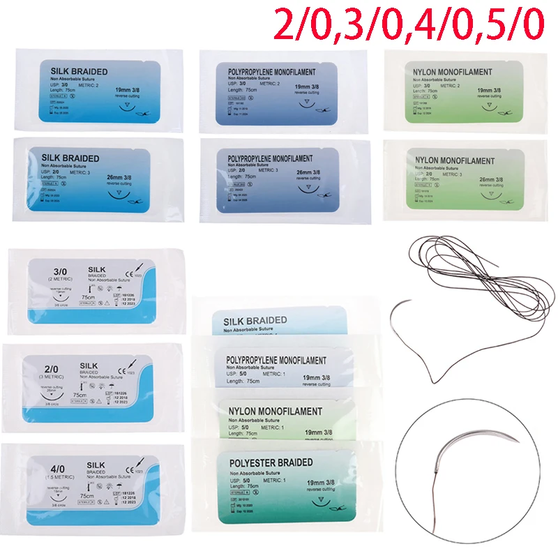 12 pçs 2/0 3/0 4/0 5/0 agulha médica sutura náilon monofilamento fio ...