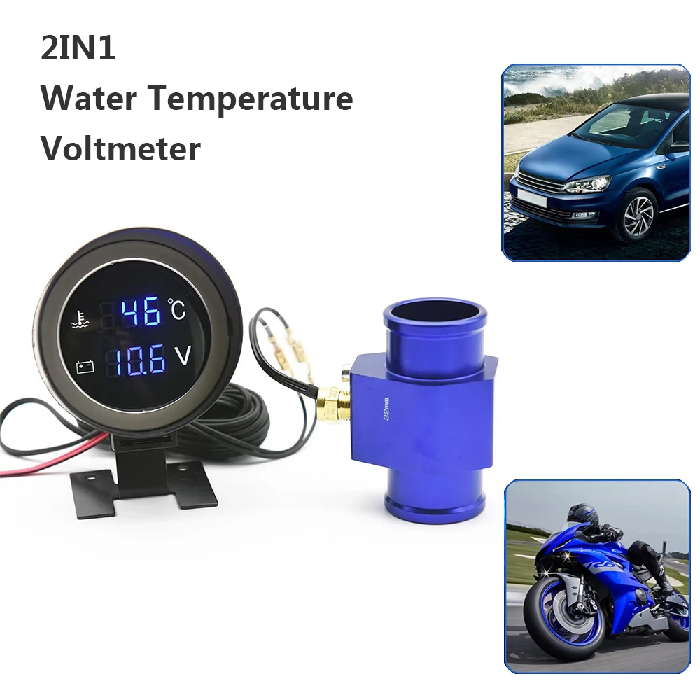 2-IN-1Car-Water-Temperature-Gauge-Digital-Led-Voltmeter-Water-Temp ...