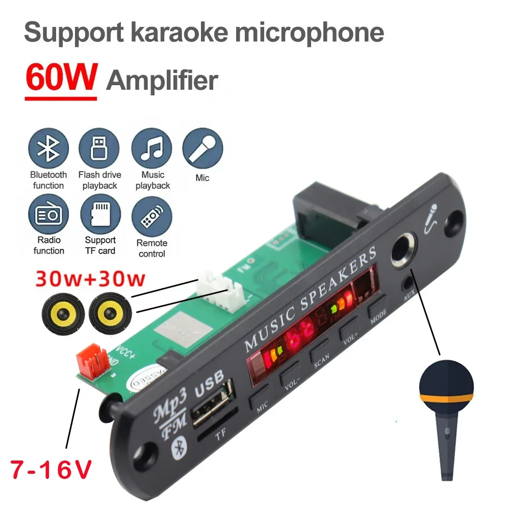 60W-Amplifier-DIY-Car-Radio-Module-12V-Bluetooth-5-3-MP3-Decoder-Board ...