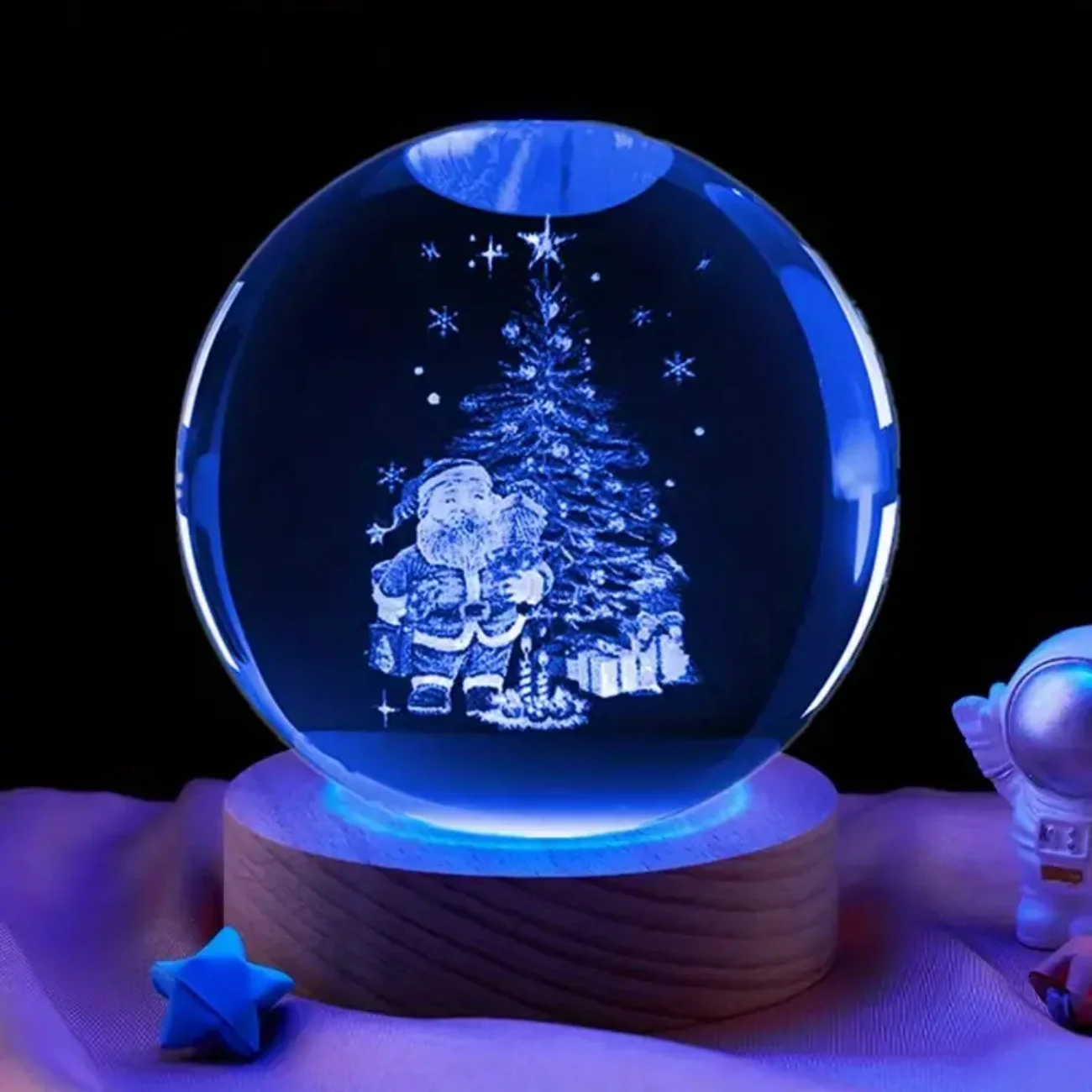 Santa 3D laser carved crystal ball with colored lights, living room ...