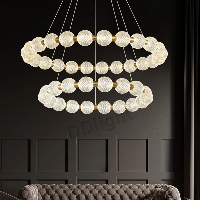 Modern Luxury Pearl Necklace Ring All Copper LED Ceiling Chandelier ...
