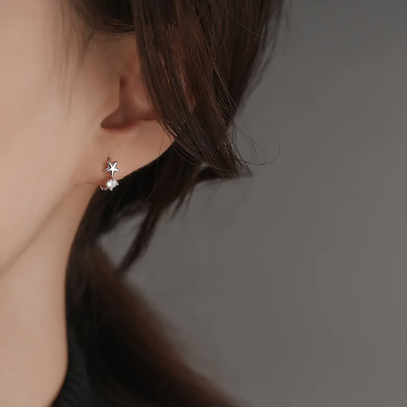 Ventfille 1pc Silver Color Zircon Star Earring For Women Girl Birthday Gift Ins Fashion Delicate ...
