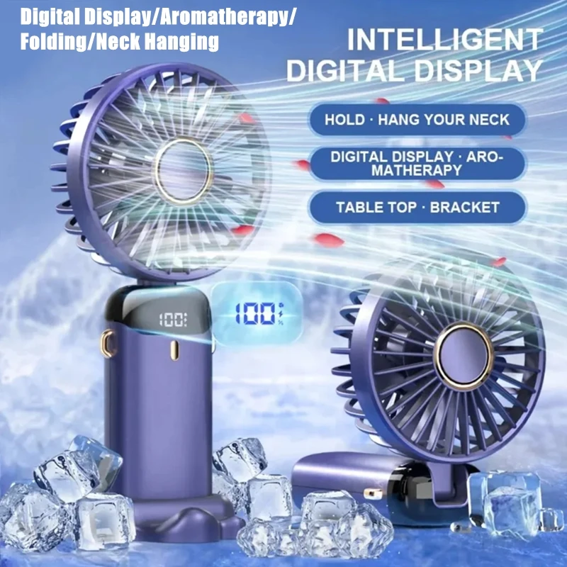 USB-Handheld-Mini-Fan-Foldable-Portable-Neck-Hanging-Fans-LED-Digital ...
