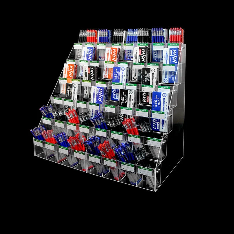 Acrylic Supermarket Shelf With Price Slot Pen Display Stand Stationery ...
