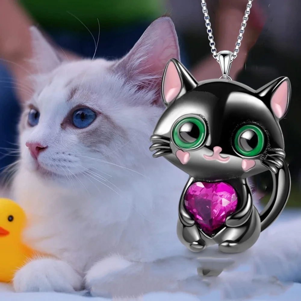 Dark-Cartoon-Cat-Hugging-Love-Pendant-Necklace-Female-Cute-Fashion ...
