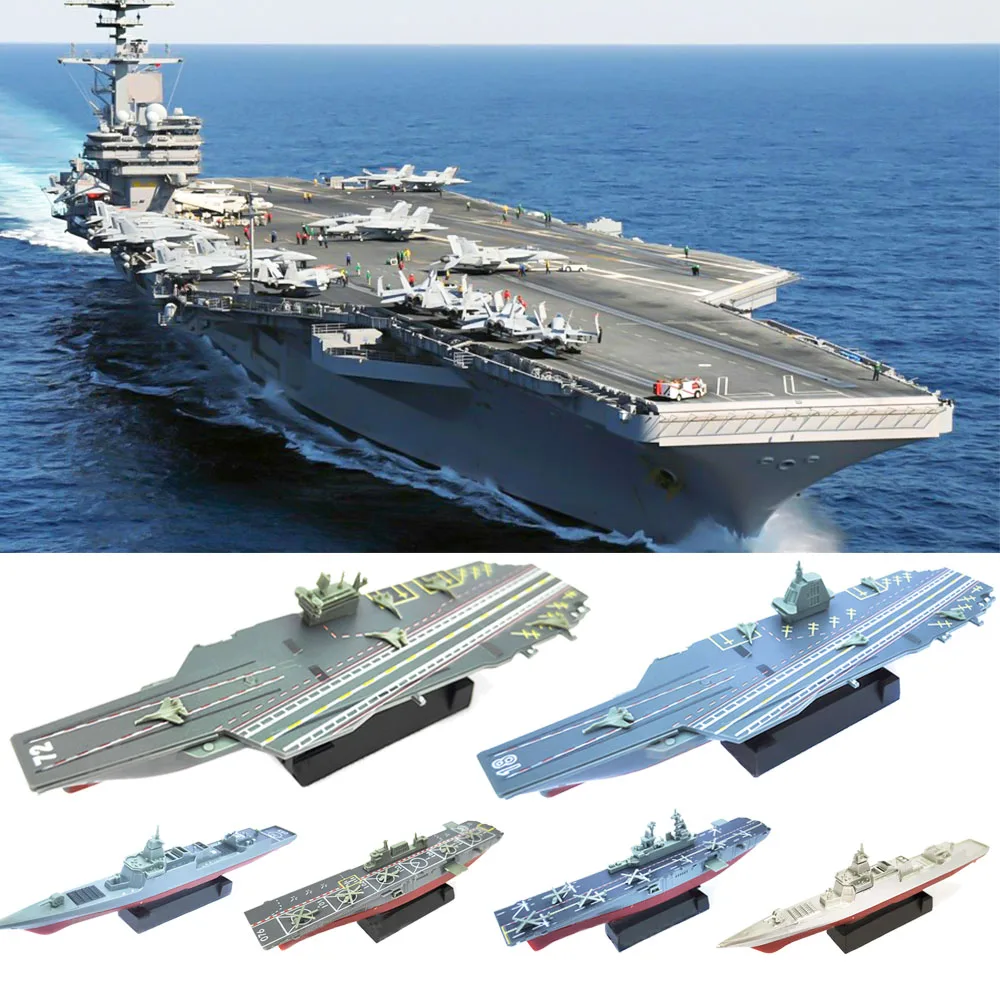 8pcs Assembly Ship Model USS Ronald Reagan Fujian Aircraft Carrier Undersea Boat 055 Destroyer ...