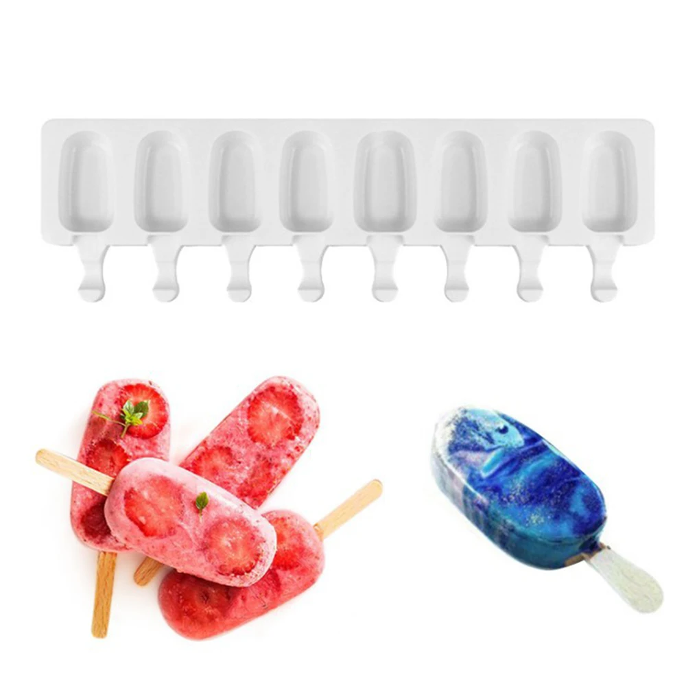 8 Holes Oval Shape Silicone Ice Cream Mold Popsicle Ice Cube Tray Mould ...