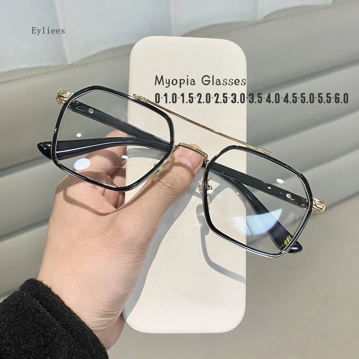 Fashion-Men-Myopia-Glasses-Anti-Blue-Light-Metal-Double-Beam ...