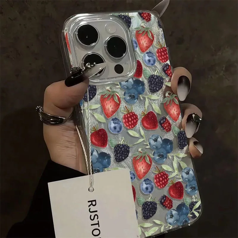 Deluxe Strawberry Blueberry Feather Texture Phone Case - Samsung S24 5G ...