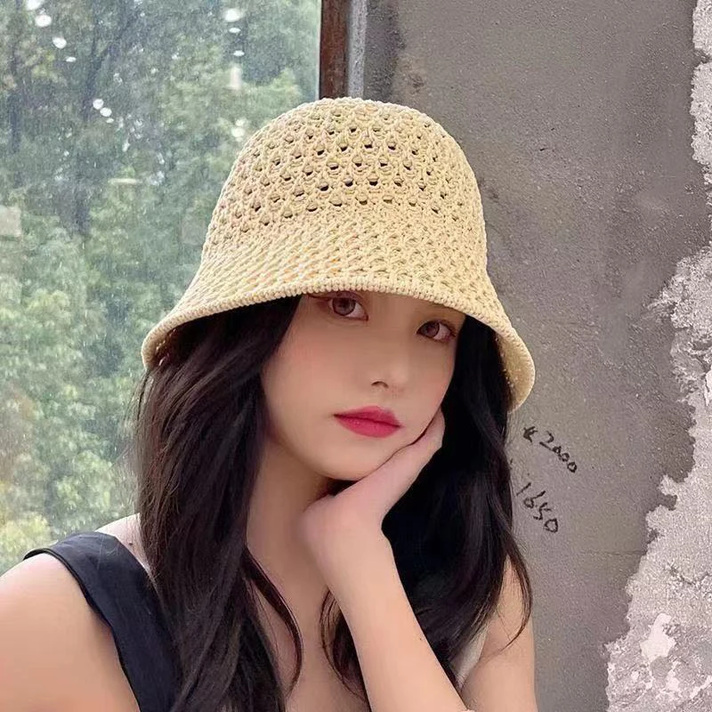 Bucket-Hat-Designer-Wide-Brim-Women-Bucket-Hat-Summer-Straw-Woven-Sun ...