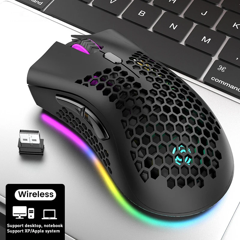 Rato sem fio óptico para o jogo de computador 1600dpi 7 botões usb 2.4g recarregável led ...
