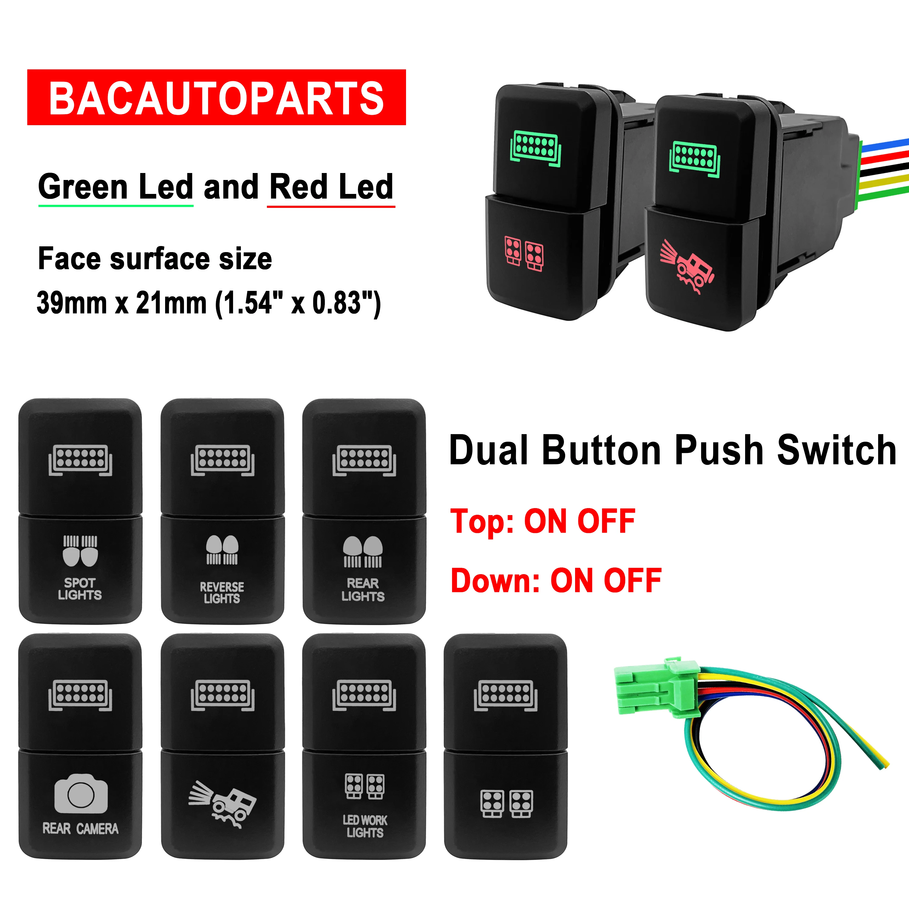 12V Dual Push Button Switches LED LIGHT BAR & OFF ROAD LIGHTS With Cable Connector For Toyota ...