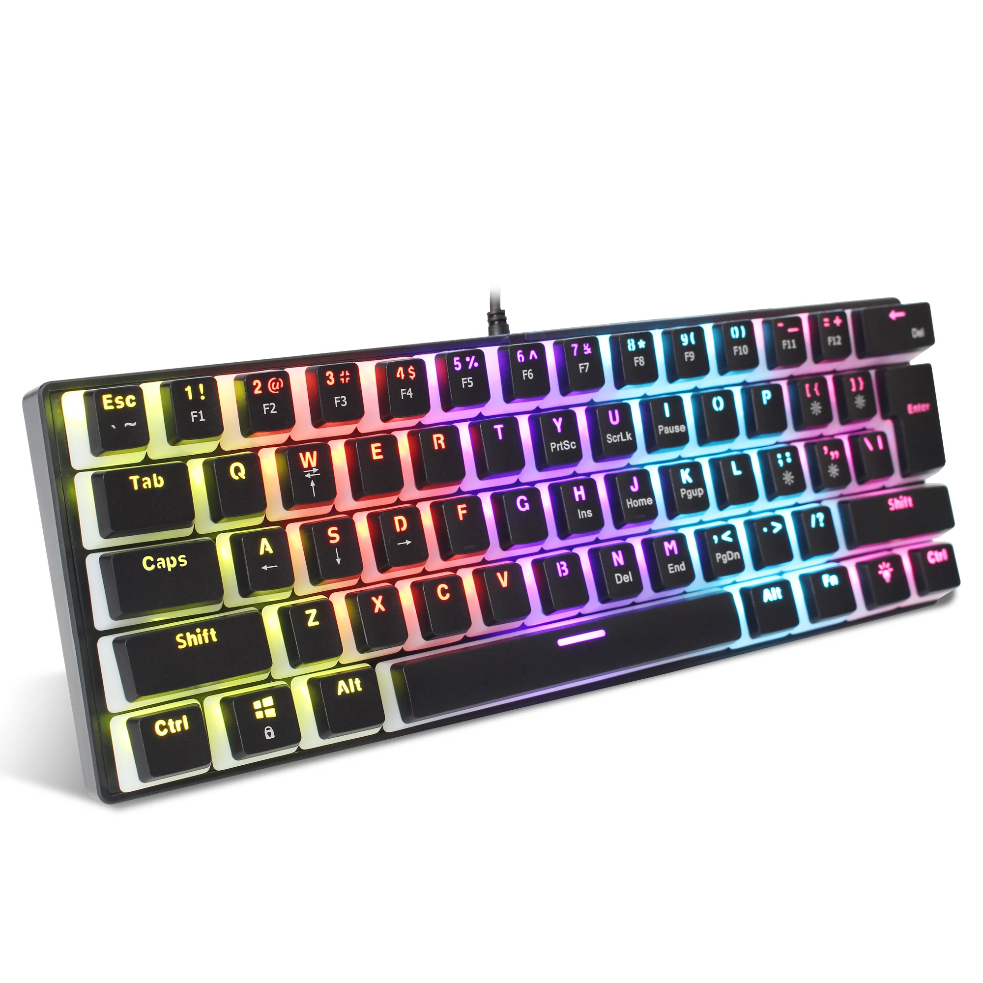 HXSJ Wired Gaming Keyboard 61 Keys 12 Colorful Mixed Backlit Mechanical ...