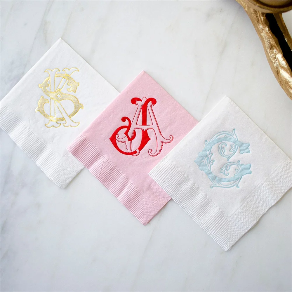 50pcs-Interlocking-Vintage-Monogram-Wedding-Napkins-Custom-Cocktail-Napkins-Foil-Printed-Napkins ...
