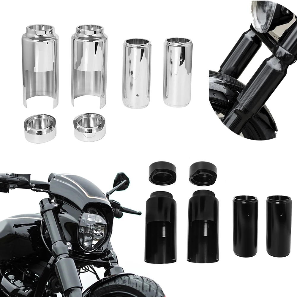 Black-Chrome-Motorcycle-Front-Upper-Lower-Fork-Cover-Tube-Cap-Set ...