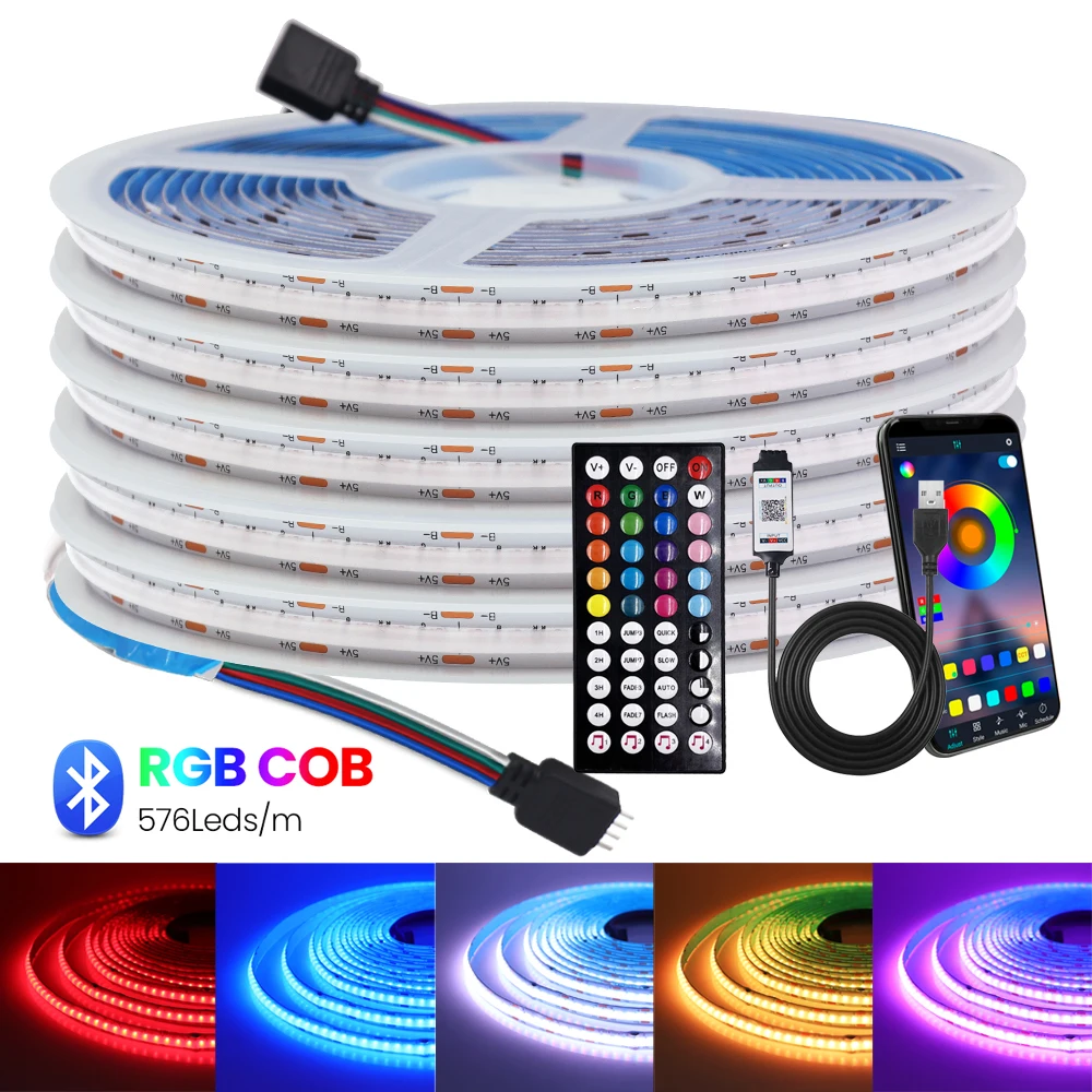 RGB-COB-LED-Strip-Light-5V-USB-Bluetooth-APP-Remote-Control-High ...