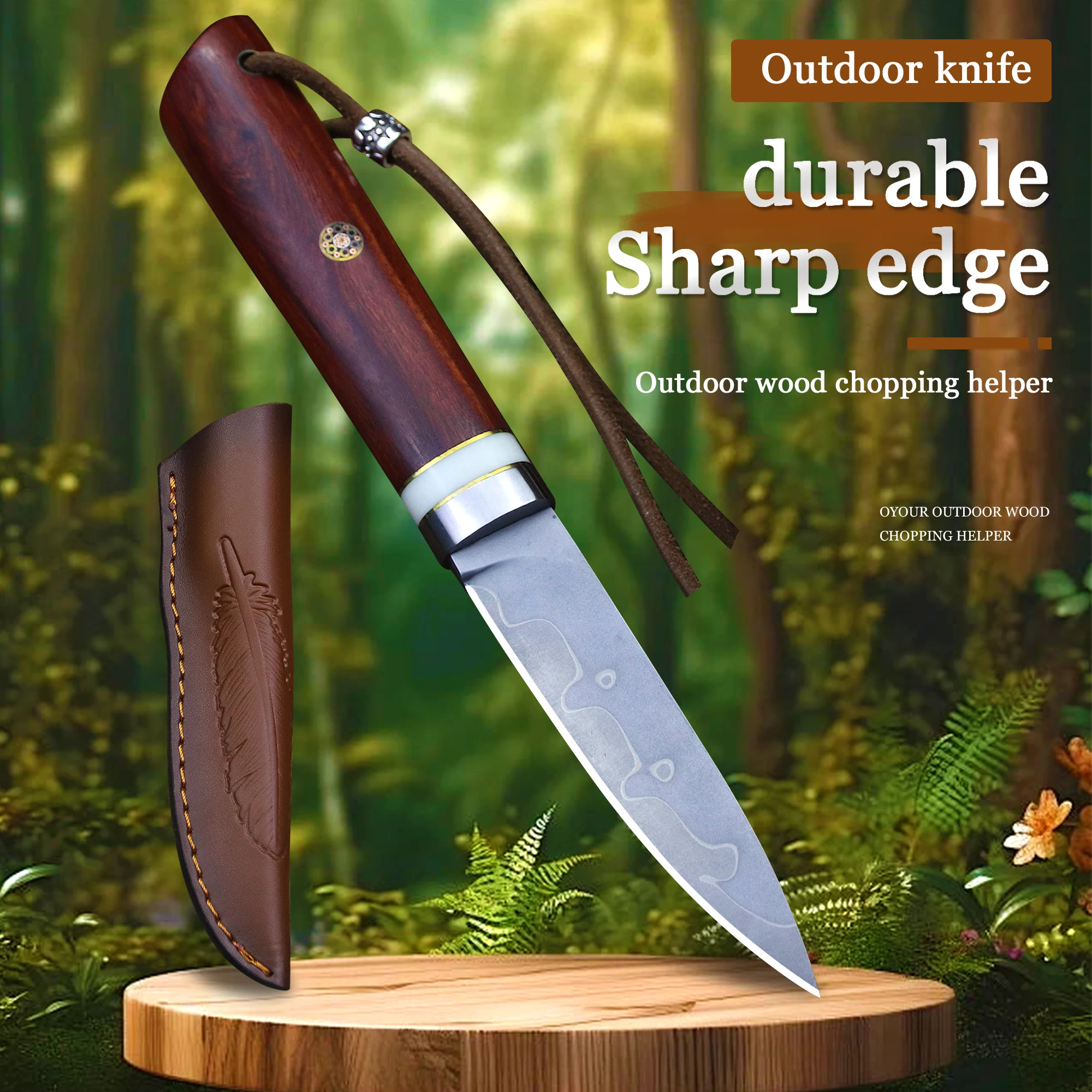 WPKOPYA-Japan-rosewood-handle-triple-steel-sharp-hunting-knife-jungle ...