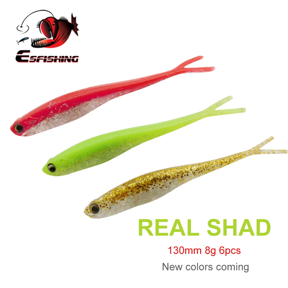 ESFISHING Real Shad 130mm Artificial Silicone Soft Bait Fork Tail pesca ...