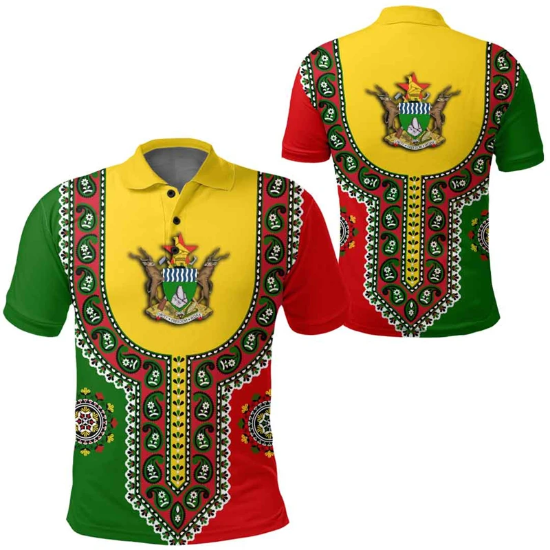 Zimbabwe Flag Map Graphic POLO Shirt National Emblem Tee Shirts For Men ...