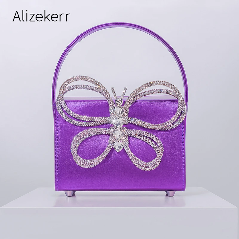 Rhinestone Butterfly Satin Box Handbags Women Boutique Glittering ...