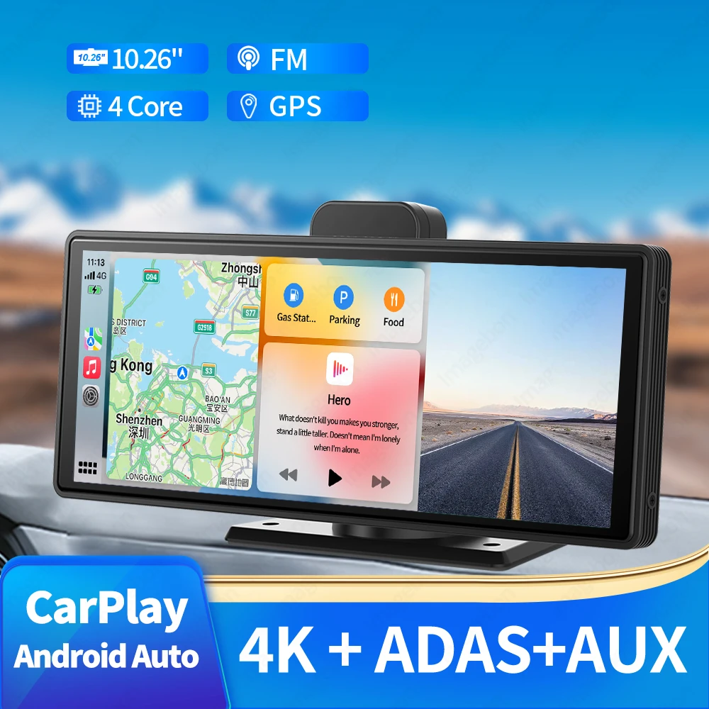 Latest 10.26 Inch 4K Dash Cam Wireless CarPlay Android Auto WiFi Car ...