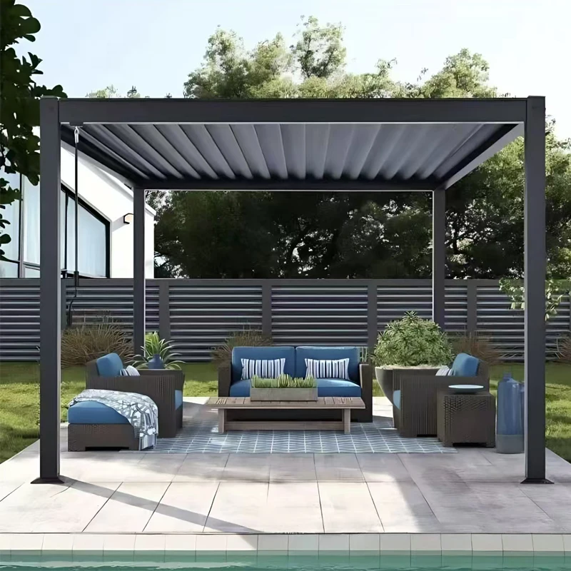 Motorized Aluminum Pergola Louvered Waterproof Roof Garden Sun Shade ...