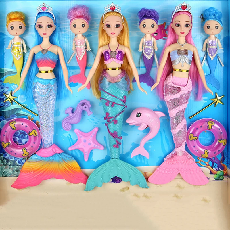 10 Piece Set Cute Mermaid Princess Doll With Light Accessories Pretend ...