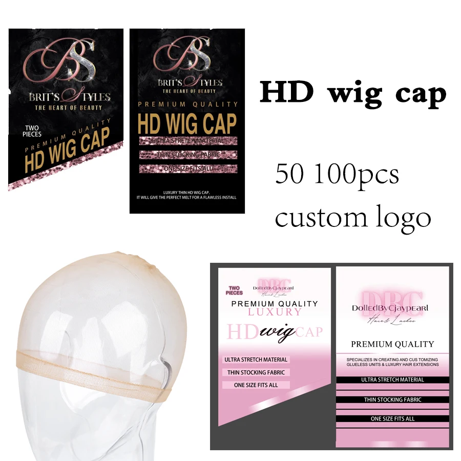 50-100Packs-Custom-logo-contact-us-Hd-Stocking-Wig-Cap-Custom-Packaging ...
