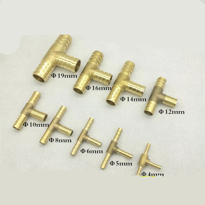 T way Brass Barb Pipe Fitting 3Way Connector For 4mm 5mm 6mm 8mm 10mm ...