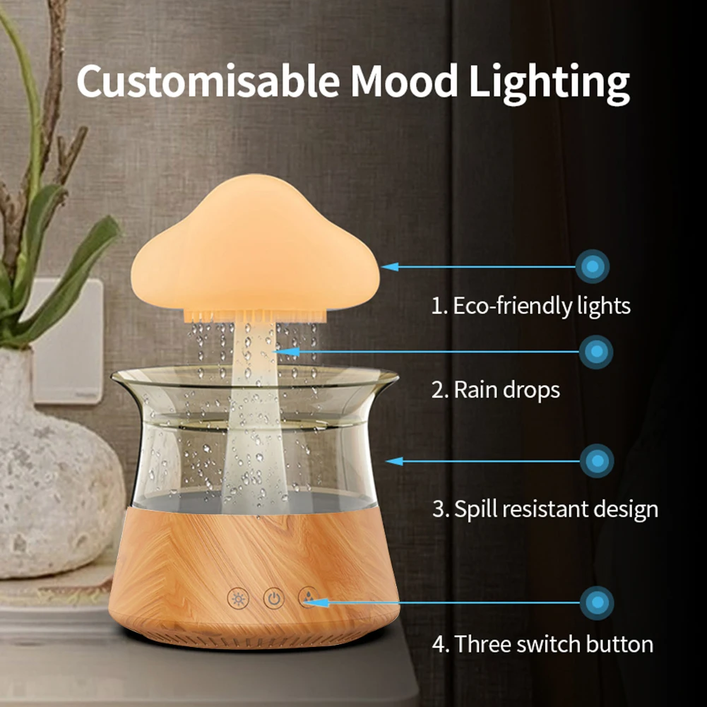 300ml Mushroom Rain Air Humidifier Rain Cloud Design Colorful Night ...