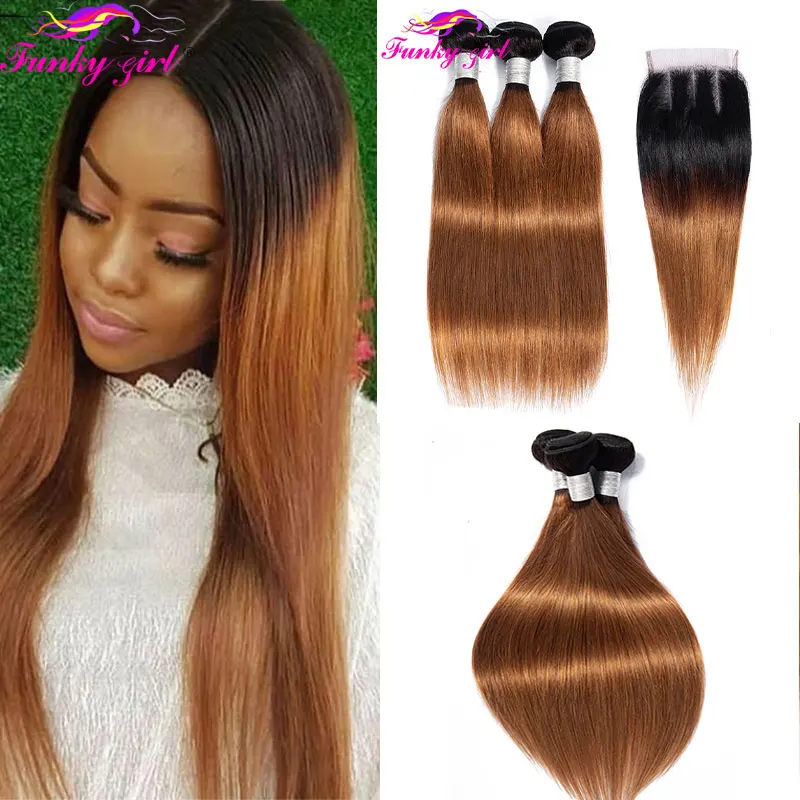 Straight Ombre Human Hair Bundles Closure | Weaves Human Hair Closure ...