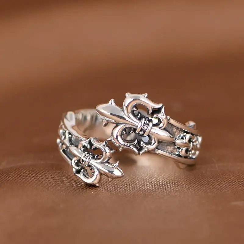 S925-sterling-silver-niche-style-open-boat-anchor-ring-flower-de-Luce ...