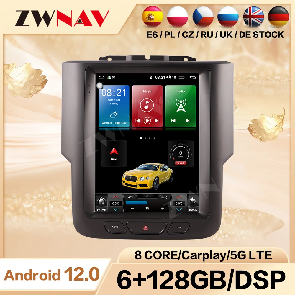 For Dodge Ram 1500 2500 3500 2014-2018 Carplay Receiver Tesla 1 Din ...