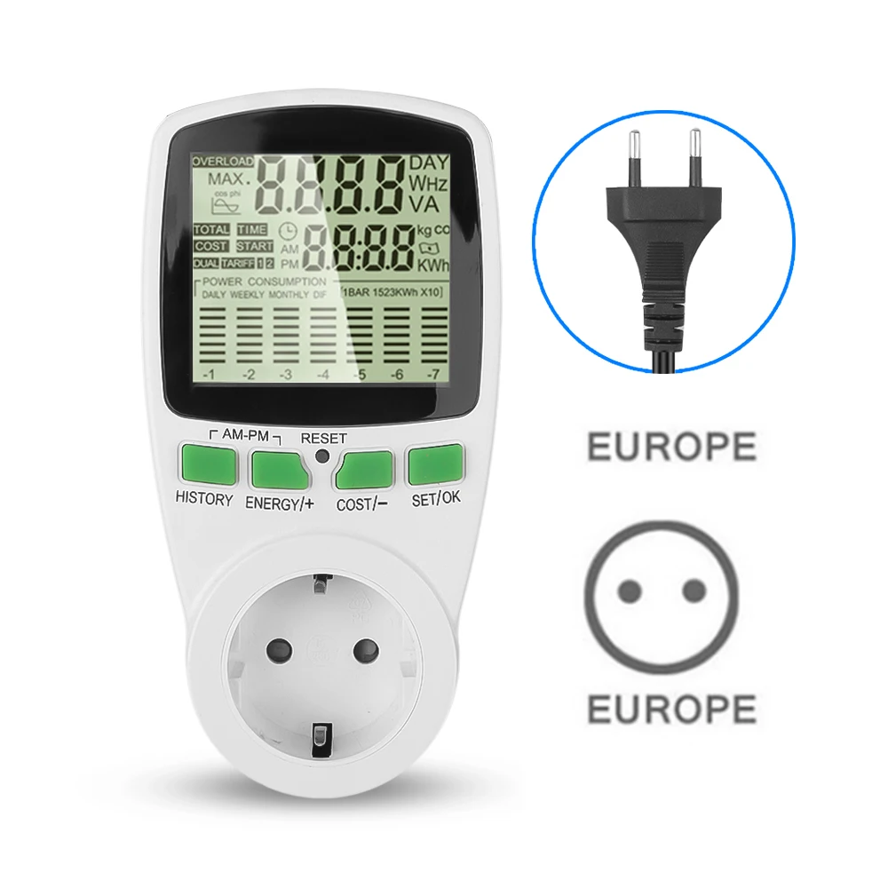 Ac-Eu-Digital-Lcd-Power-Meter-Wattmeter-Socket-Wattage-Kwh-Energy-Meter ...