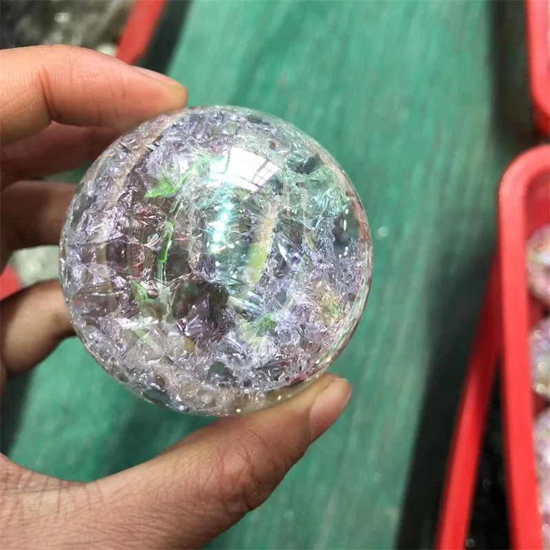 Crystal Ball Aura Crackle Clear Glass Healing Sphere Witchcraft Crystal ...