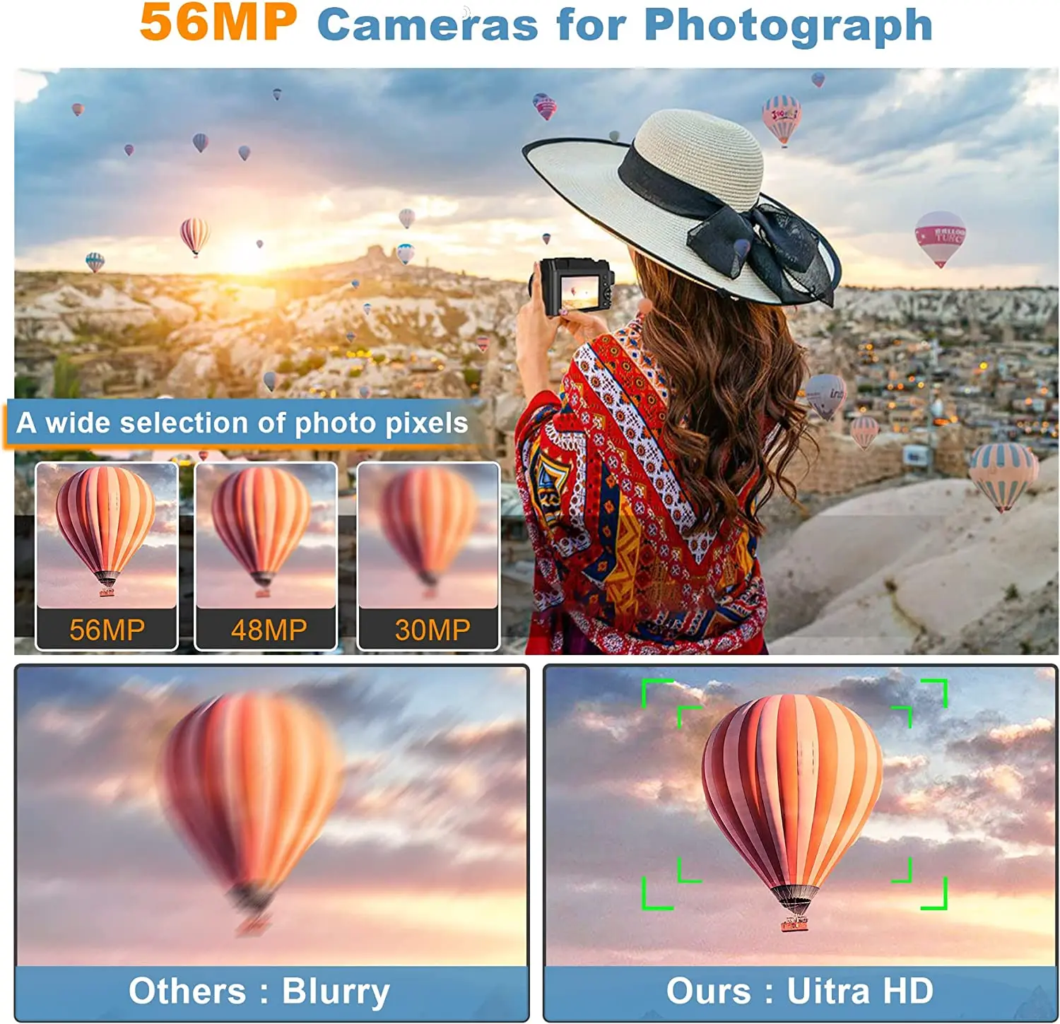 56MP Digital Photo Camera For Photography 4K Vlog Camcorder 3" Screen ...
