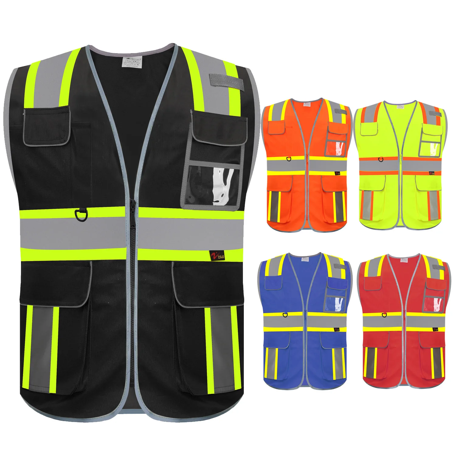 Safety-Vest-Reflective-with-Pockets-and-Zipper-For-Construction-Work ...