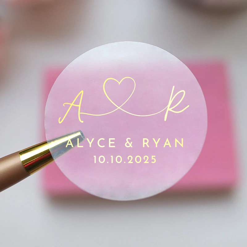 Wedding-Transparent-Stickers-With-Foil-Personalized-Gold-Stickers-4cm ...