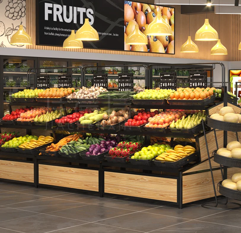 Estante de exhibición para frutas y verduras, supermercado, estante ...